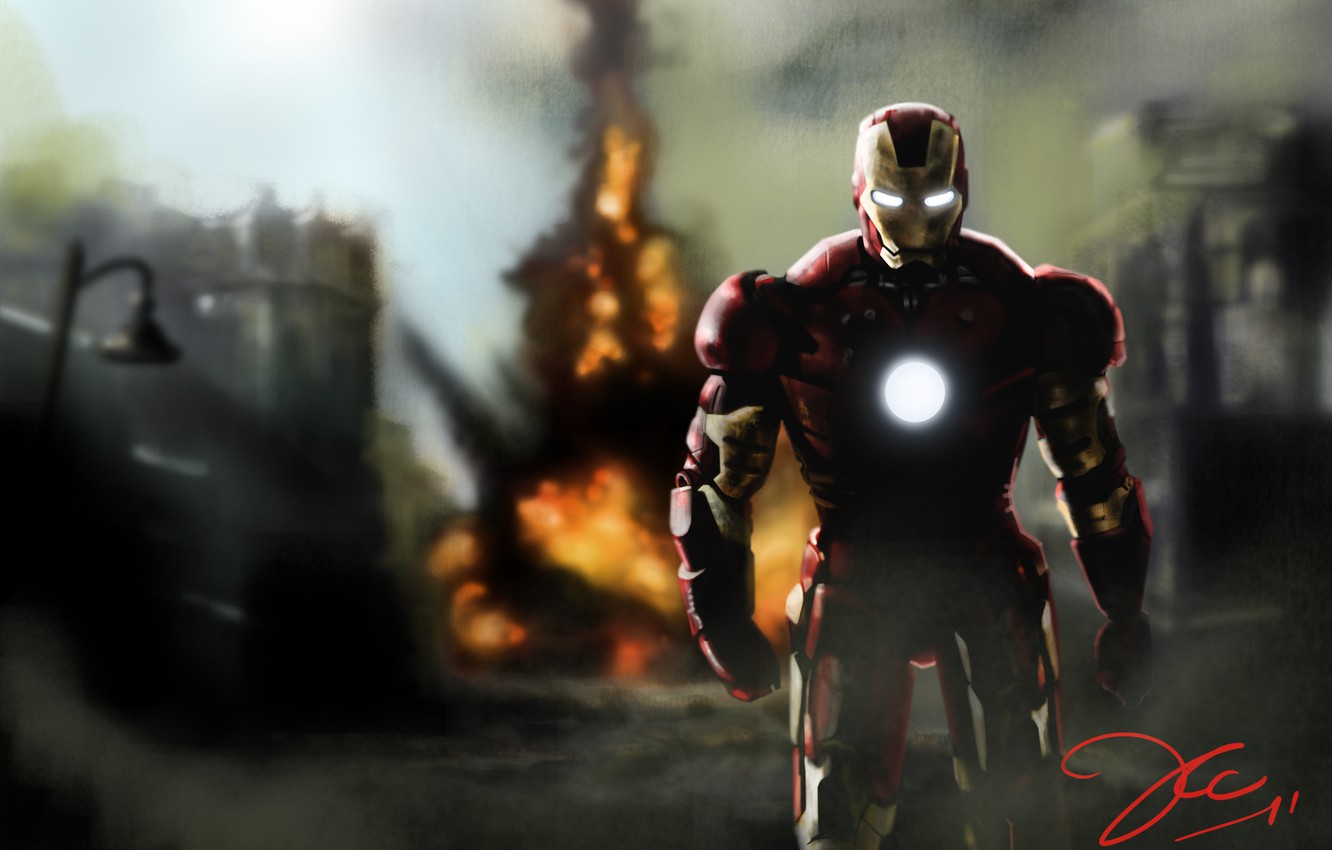 Photo Wallpaper The Explosion, People, Iron Man, Iron - Iron Man ...