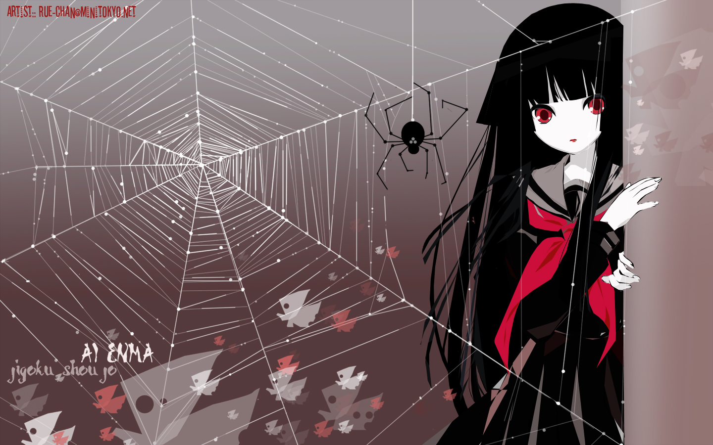 fond wallpaper,anime,spider web,cartoon,black hair,illustration ...