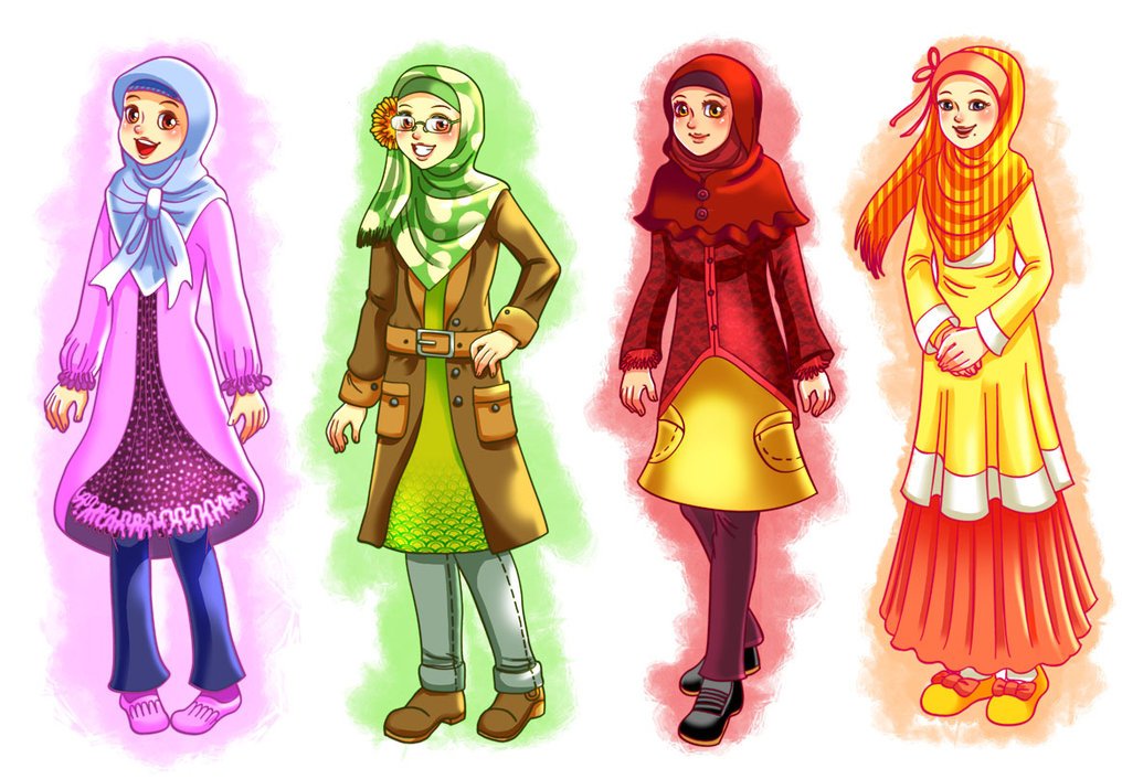 Wallpaper Kartun Muslimah - Anime 4 Sahabat Muslimah- WallpaperUse