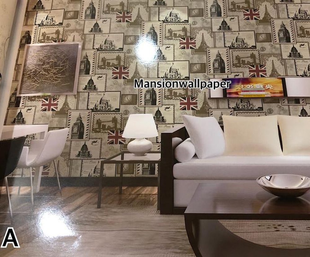 Premium Hardpaper Wallpaper Dinding Vintage Retro Stamp - Light Brown ...