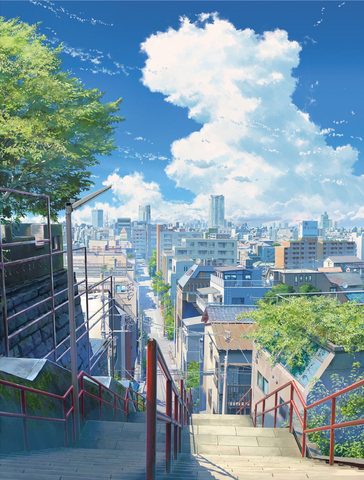 carta da parati makoto shinkai,area metropolitana,paesaggio urbano ...