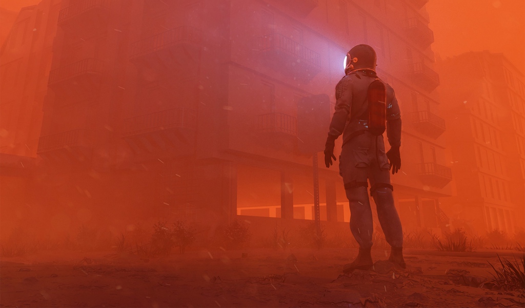 Wallpaper Man, Building, Fog, Glow, Gloom - Light- WallpaperUse