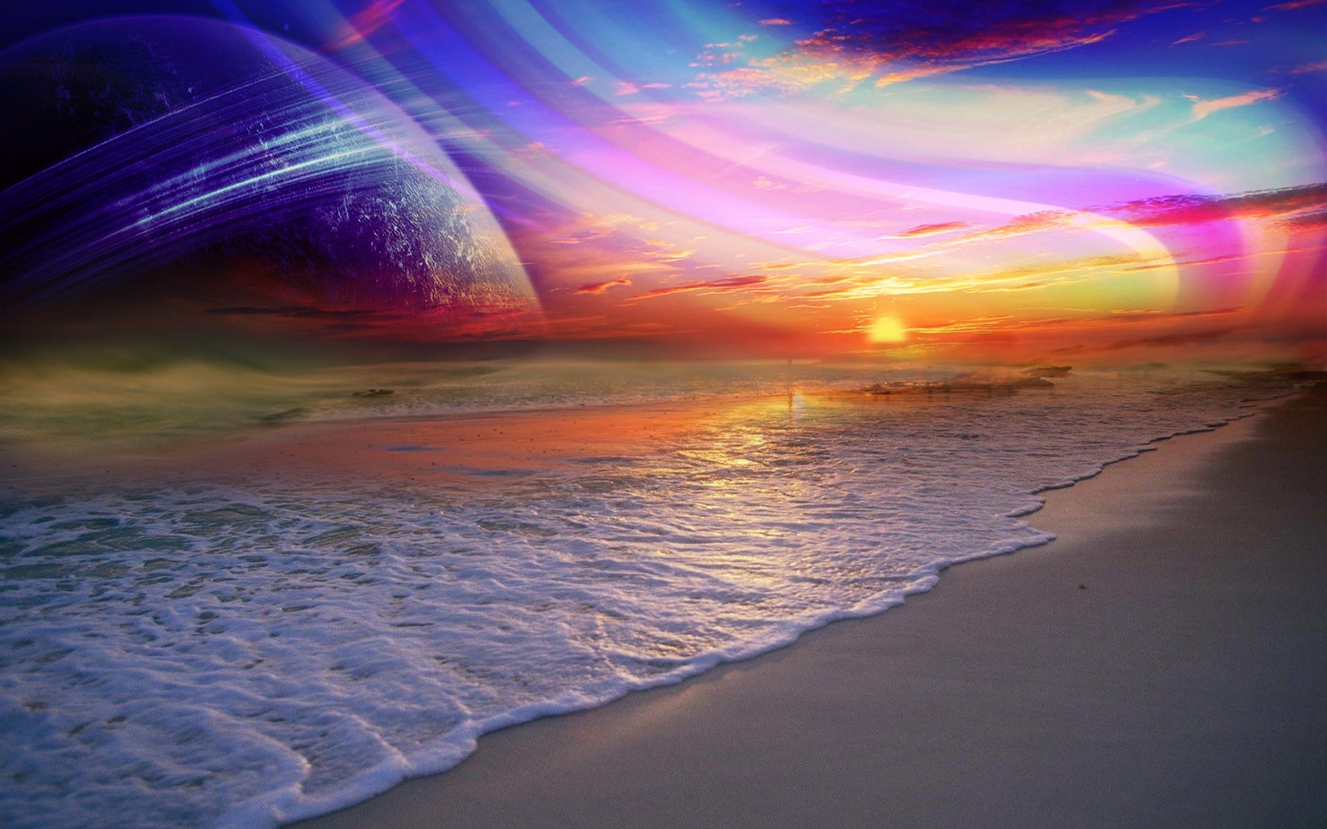 Beach Wallpaper Rainbow Sunset- WallpaperUse