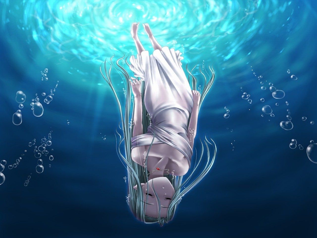 Anime Girl Upside Down- WallpaperUse