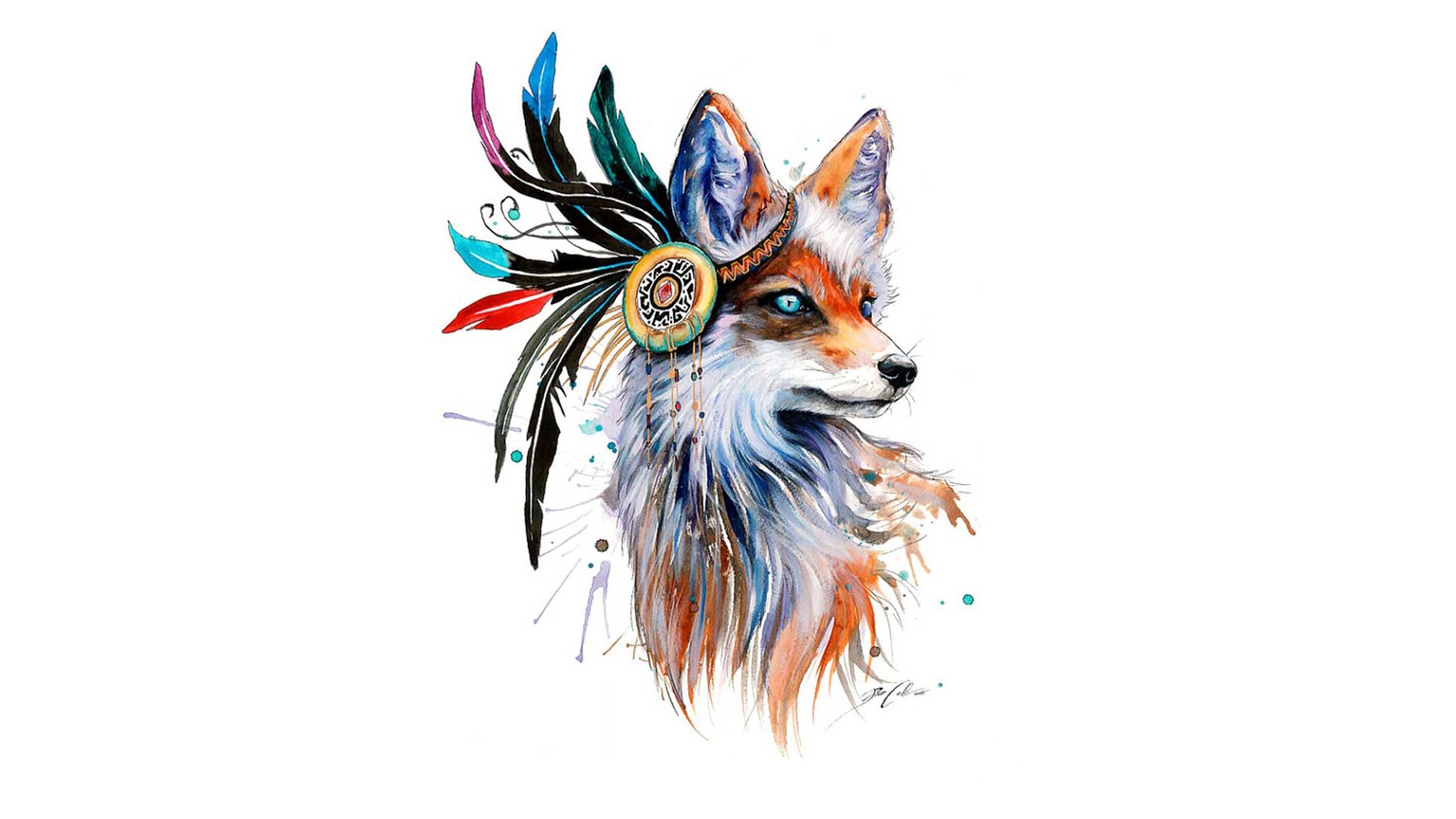 Native American Fox Drawing- WallpaperUse