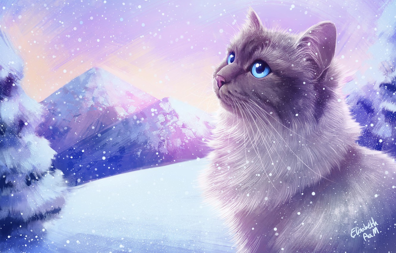 Wallpaper Winter Figure Cat Snow Cat Art Cat Elisabeth - Cat Wallpaper ...