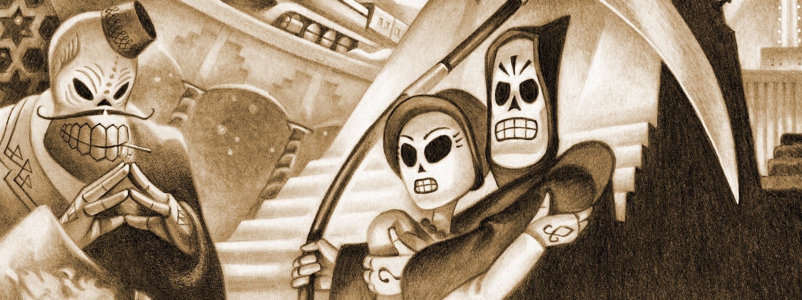 grim fandango wallpaper,animated cartoon,cartoon,animation,illustration ...