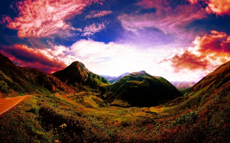 Sunset Mountain Road Sky Landscape D Wallpaper - Cool Mountain ...