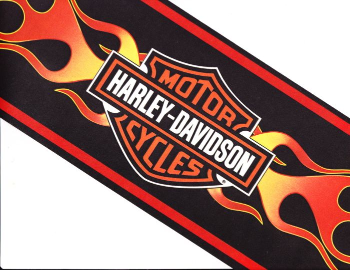 Harley Crest Red Orange Flames Wallpaper Border Wall - Label- WallpaperUse
