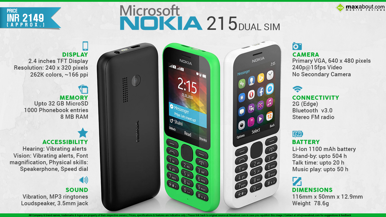 Mobile Phone Infographics Image - Nokia Dual Sim 216- WallpaperUse