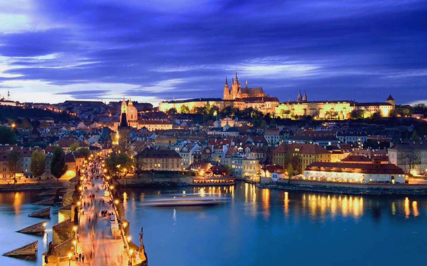 Night Prague Skyline- WallpaperUse