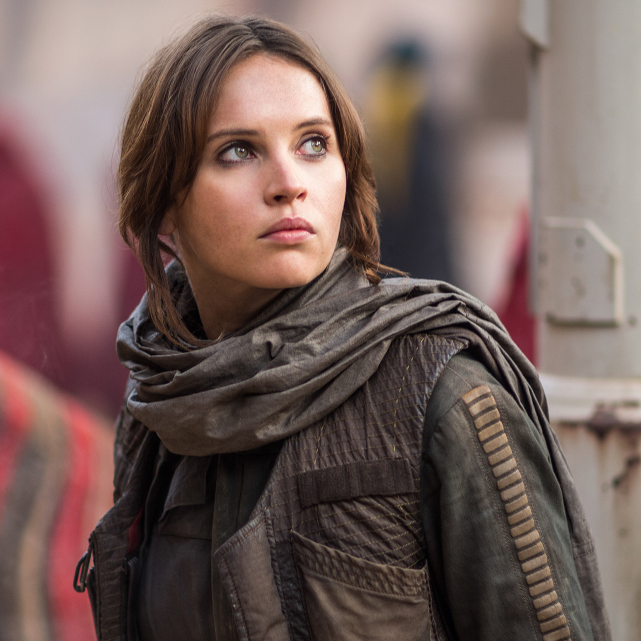 jyn erso wallpaper,scarf,clothing,lip,brown hair,fashion accessory ...