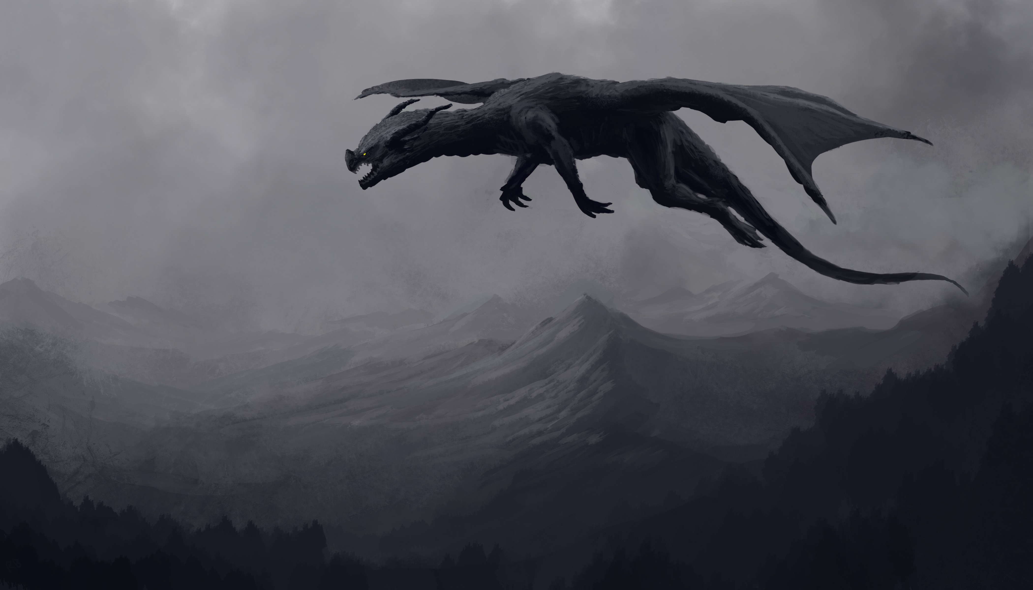 black dragon wallpaper hd,dragon,black and white,sky,monochrome ...