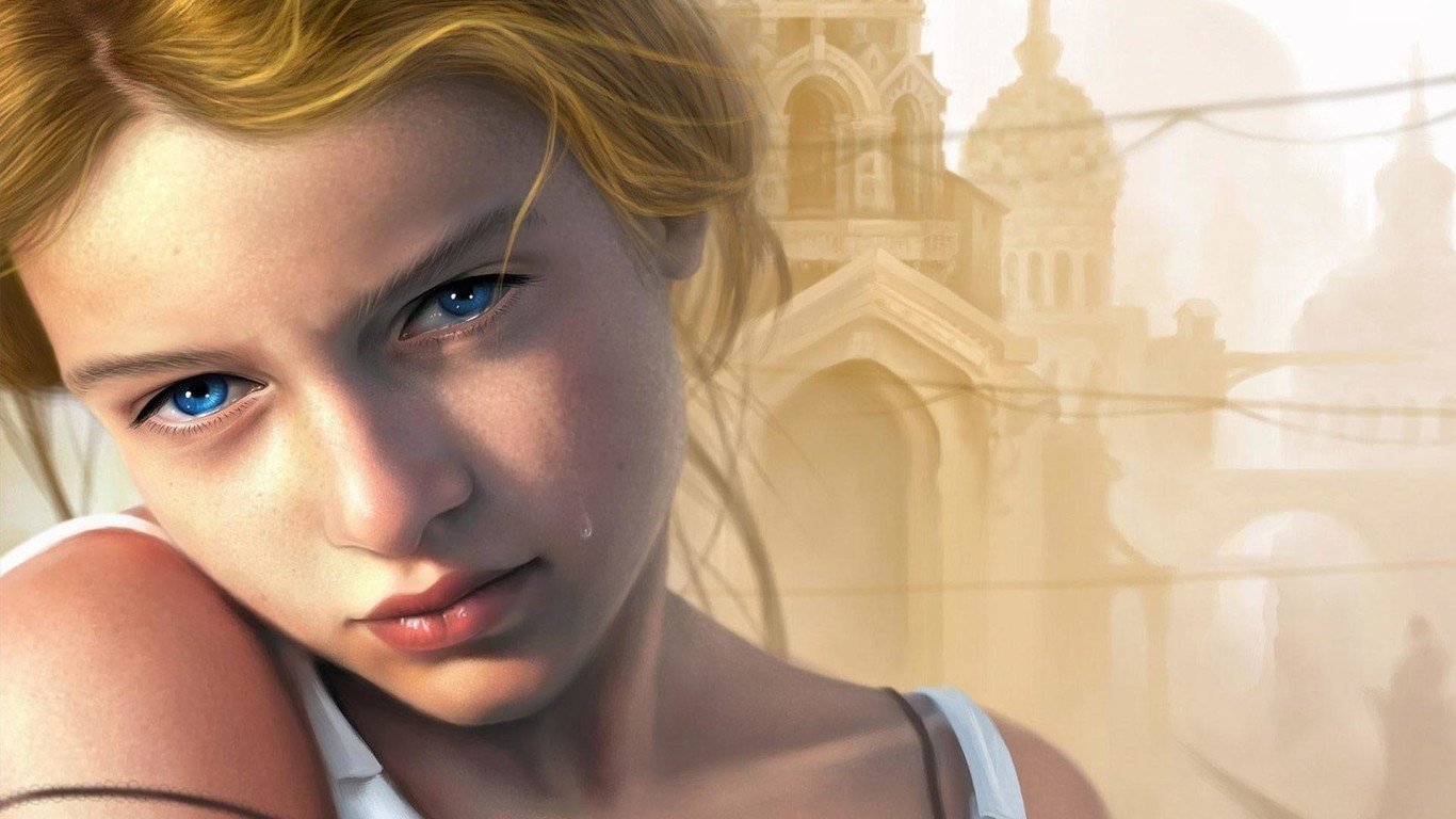 Wide Resolution - Crying Woman Fantasy Art- WallpaperUse