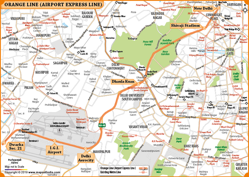 Delhi Metro Orange Line Route Map - Delhi Airport On Map- WallpaperUse