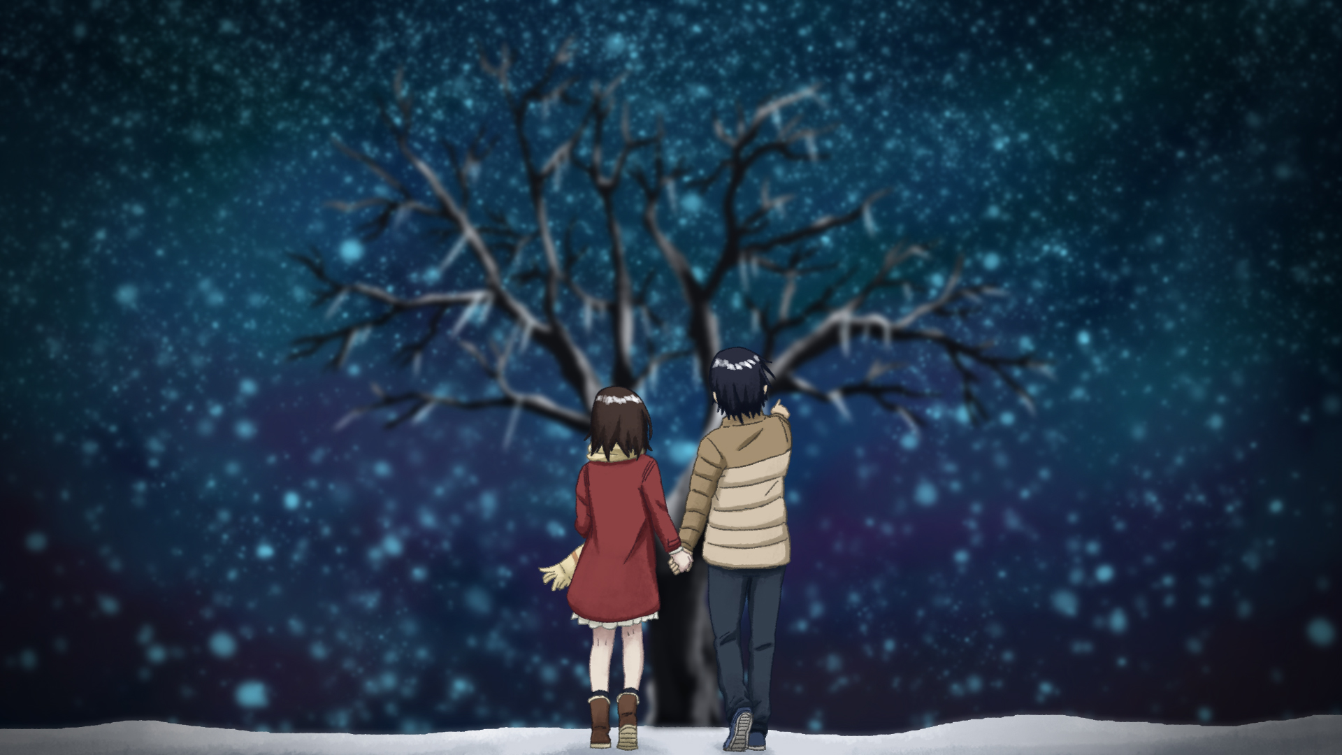 erased anime wallpaper,snow,winter,sky,tree,night (#470944) - WallpaperUse