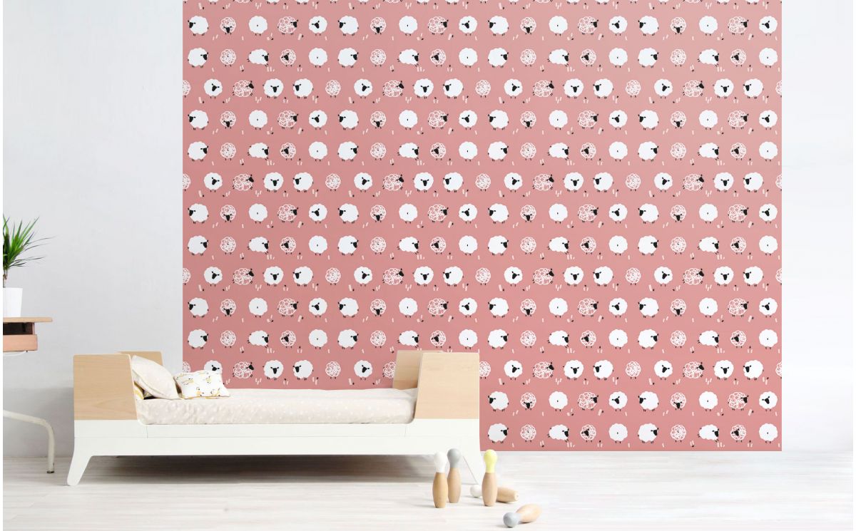 Cute Pink Sheep Nursery Wallpaper For Kids Room, Girls- WallpaperUse