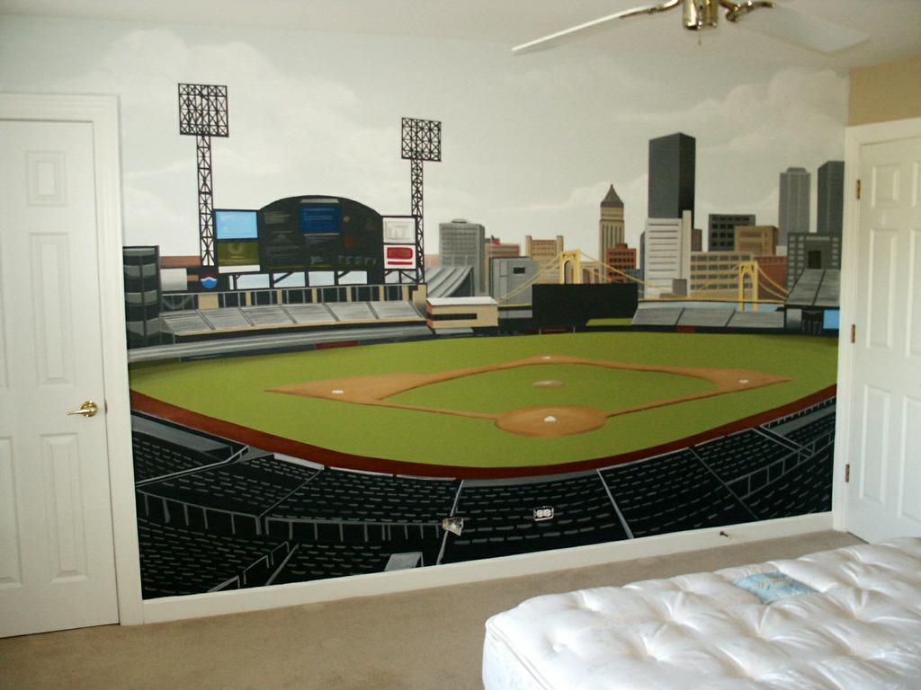 baseball bedroom wallpaper,sport venue,stadium,room,baseball park,mural ...