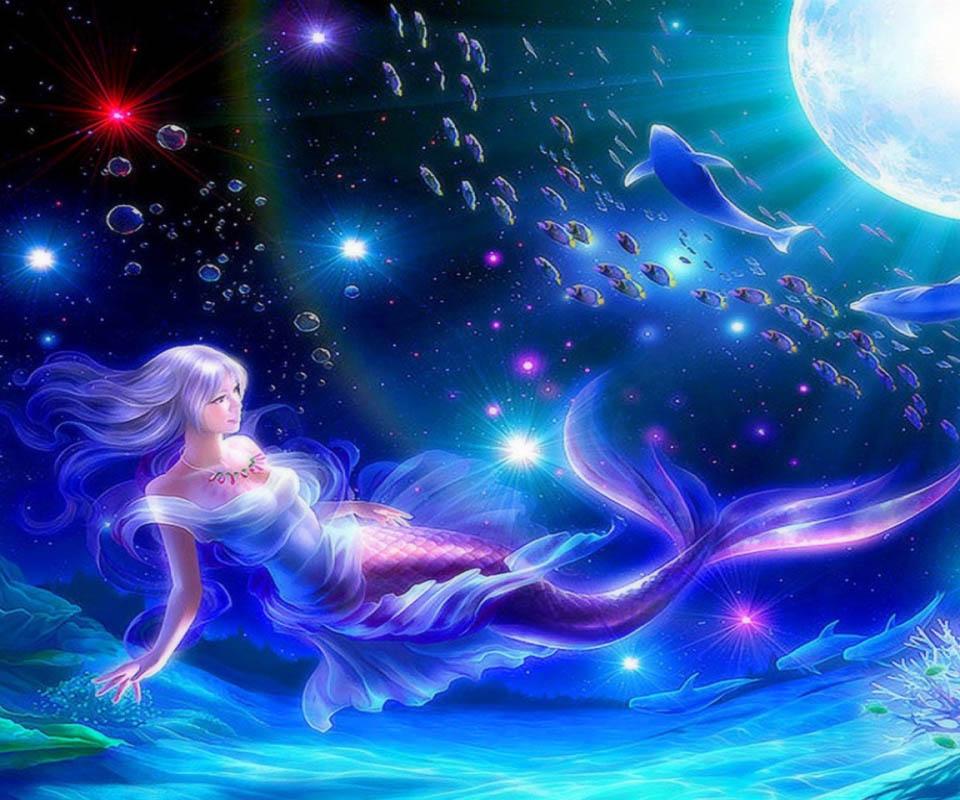 anime mermaid wallpaper,sky,cg artwork,purple,fictional character,star ...