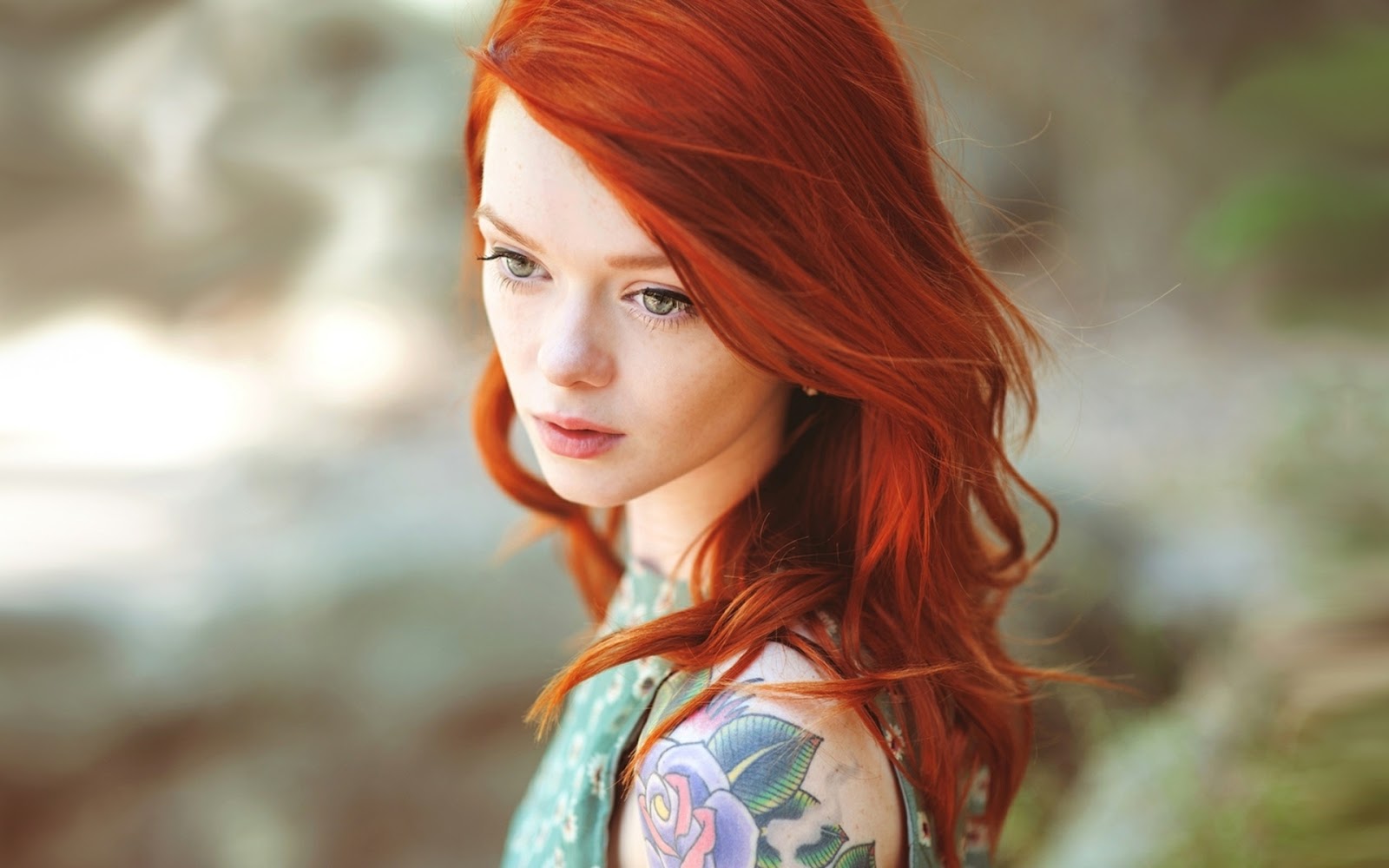 Tattooed Women Wallpaper - Redhead Green Eyes Porn Star- WallpaperUse
