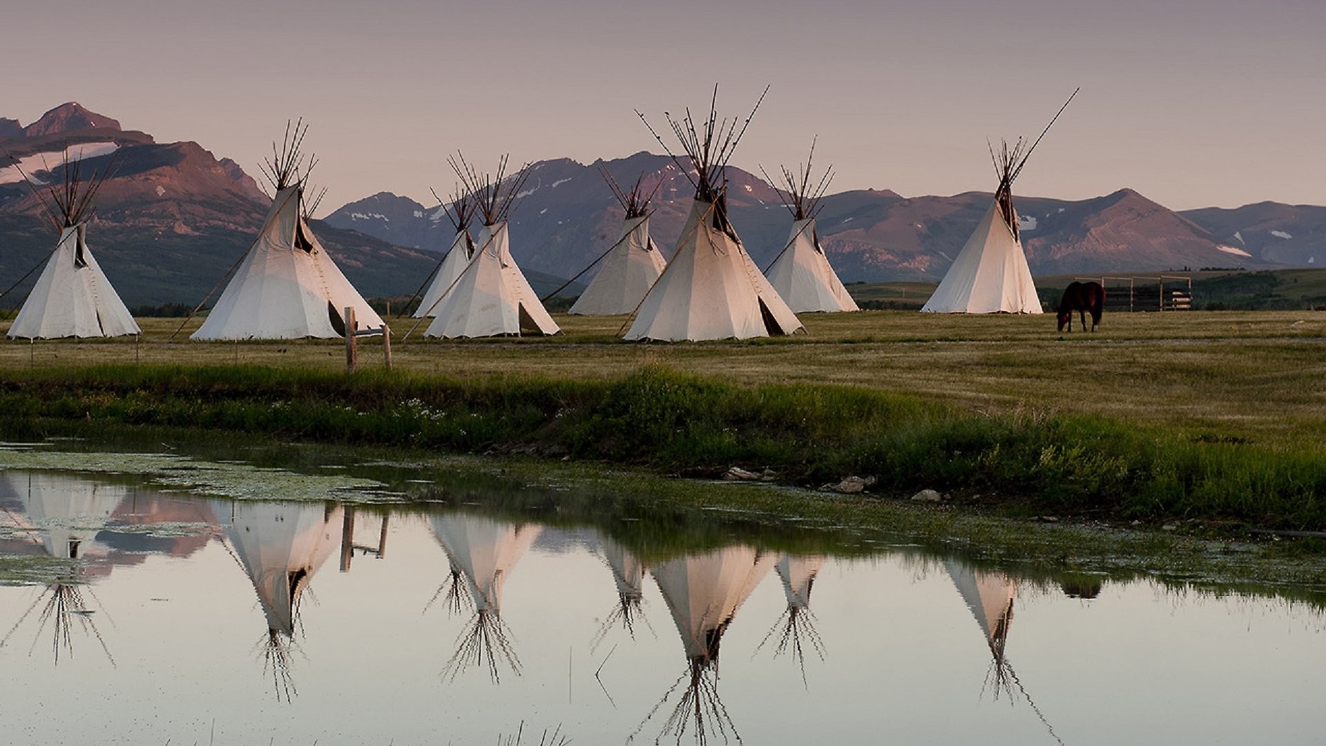 teepee wallpaper,reflection,grassland,sky,windmill,rural area (#551914 ...