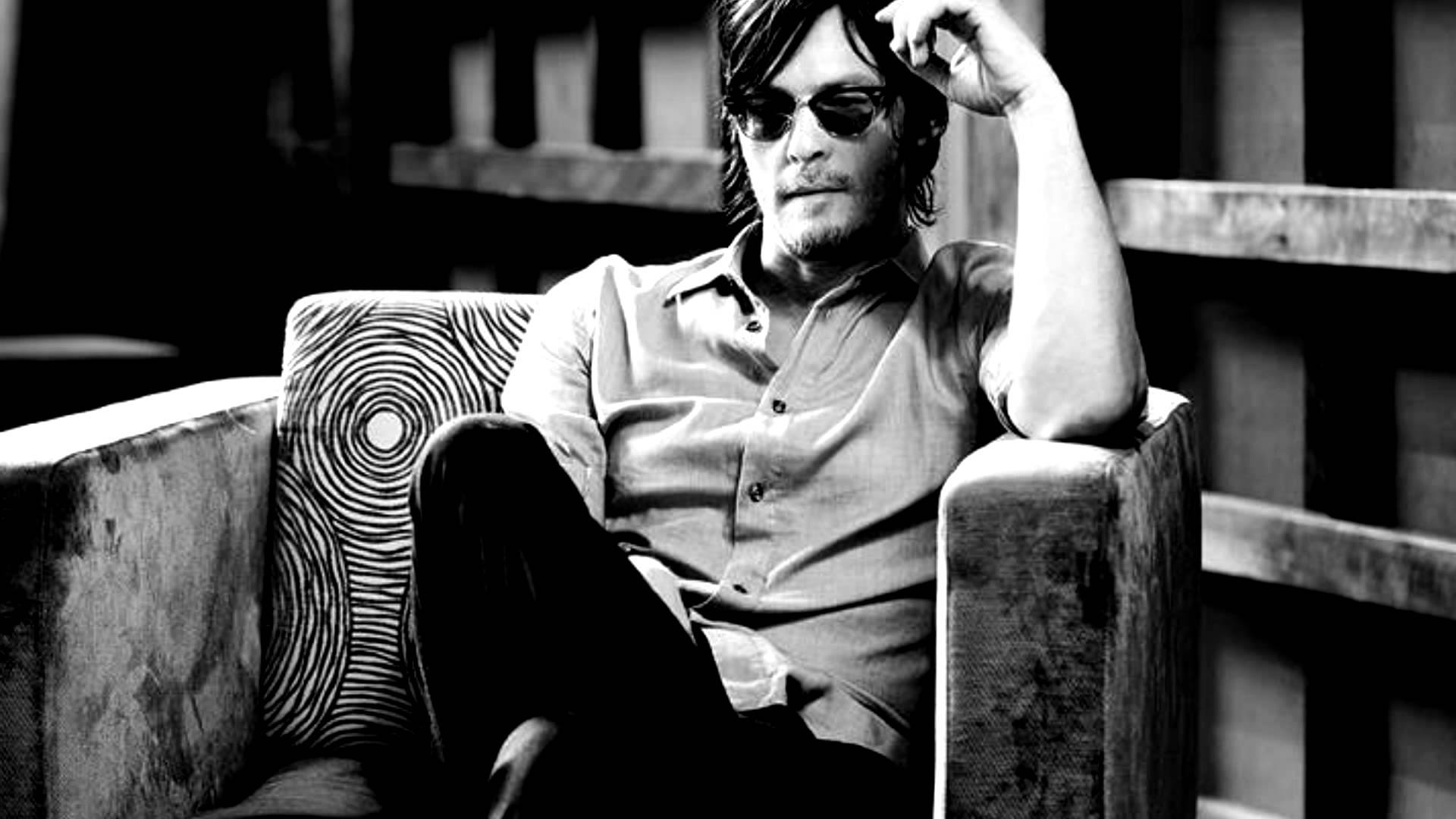 norman reedus wallpaper,sitting,black and white,glasses,eyewear ...