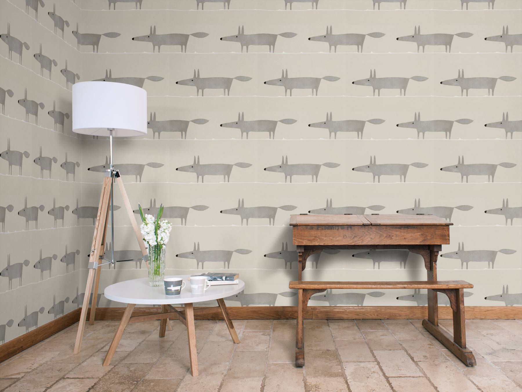 Mr Fox Roomset Image - Scion Mr Fox Wallpaper Grey- WallpaperUse