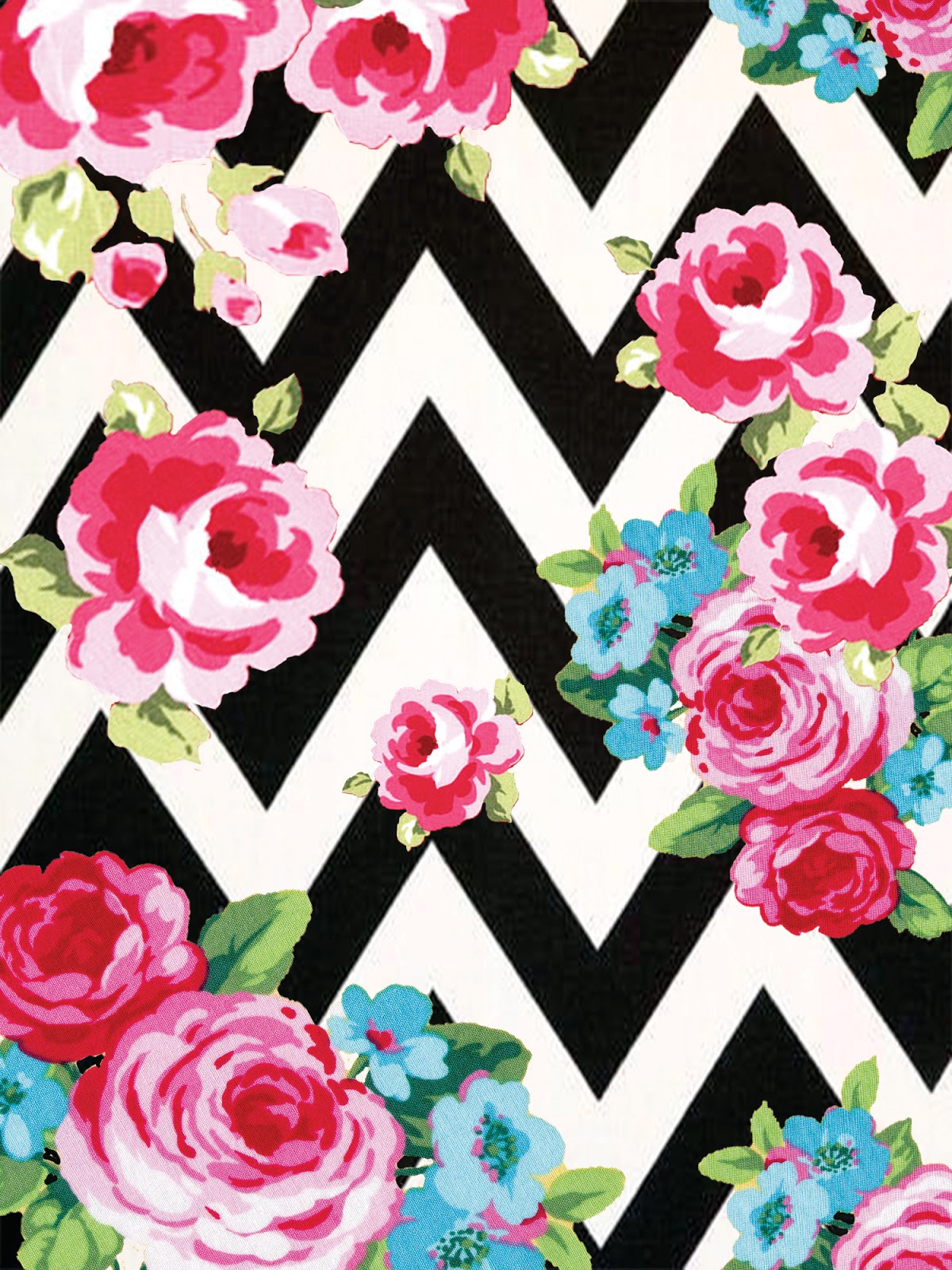 Chevron Pattern With Flowers- WallpaperUse