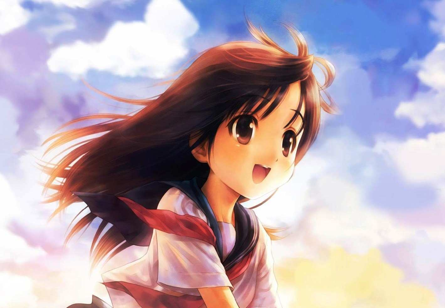 gambar wallpaper terbaik,cartoon,anime,cg artwork,sky,brown hair ...