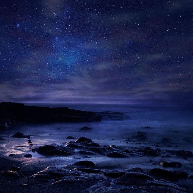 Blue Ocean Night Photography- WallpaperUse