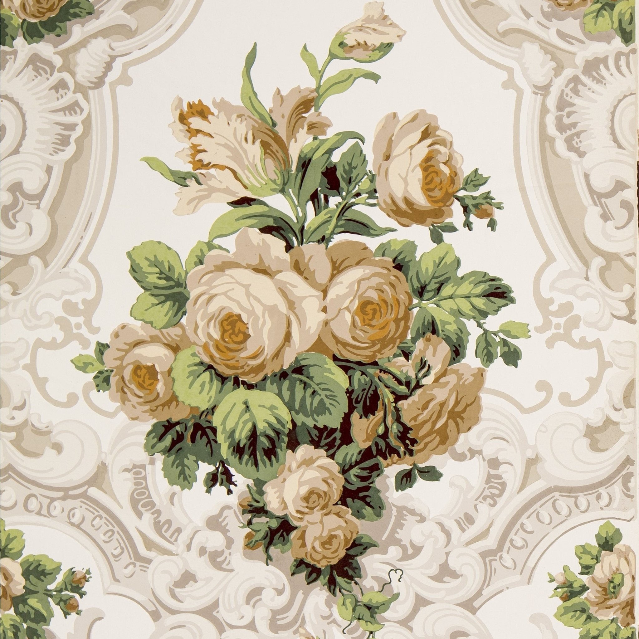 Large Rose Bouquets In Rococo Scrolls - Rococo Style Rococo Flower ...