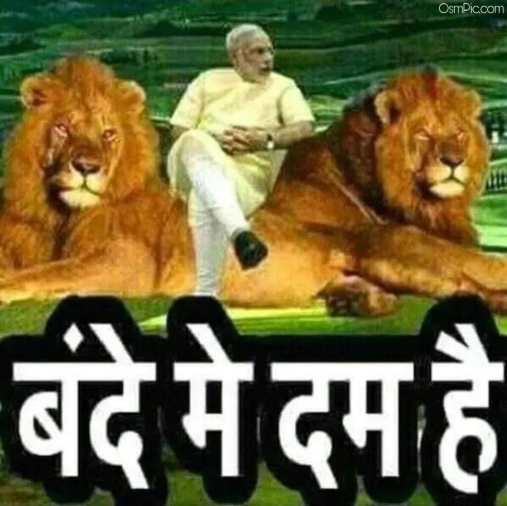 Status For Modi Support In Hindi - Narendra Modi And Lion- WallpaperUse