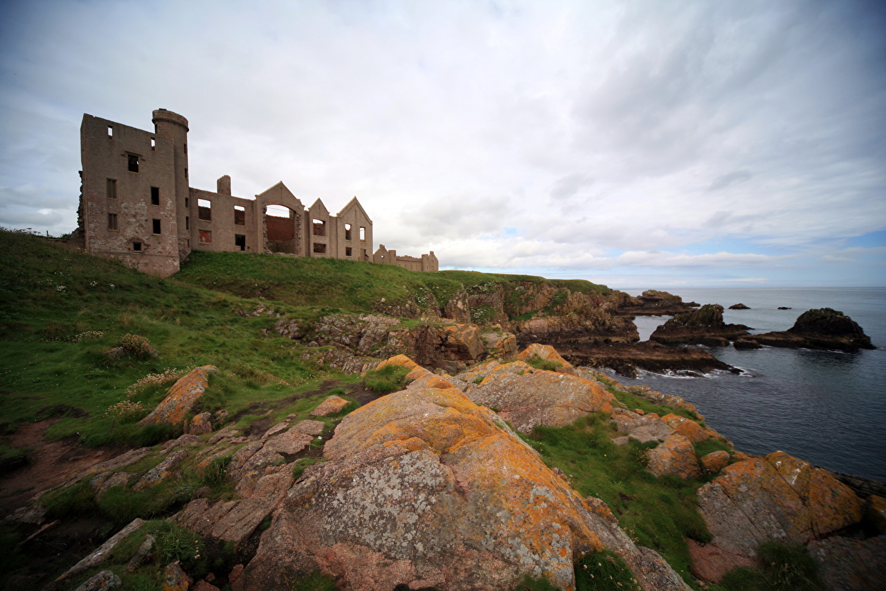 scottish themed wallpaper,natural landscape,coast,sea,castle,promontory ...