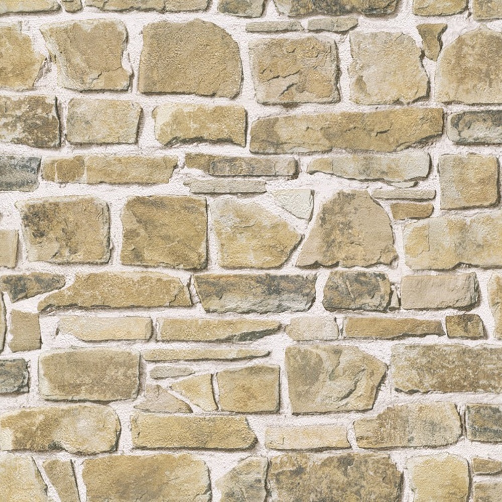 Rasch Natural Stone Wall Effect Wallpaper - Stone Wall Effect- WallpaperUse