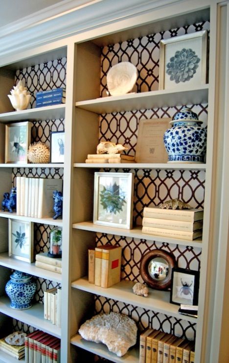 Fabric Lined Bookcase- WallpaperUse