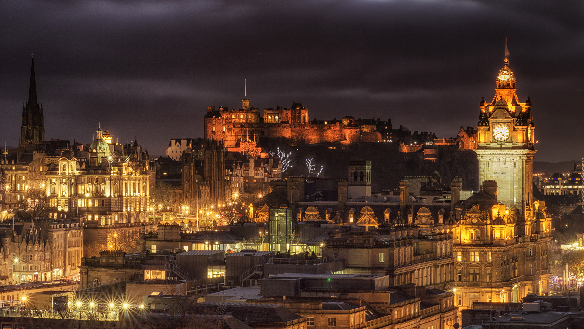 Wallpaper Edinburgh Scotland Clock Castles Night Time- WallpaperUse
