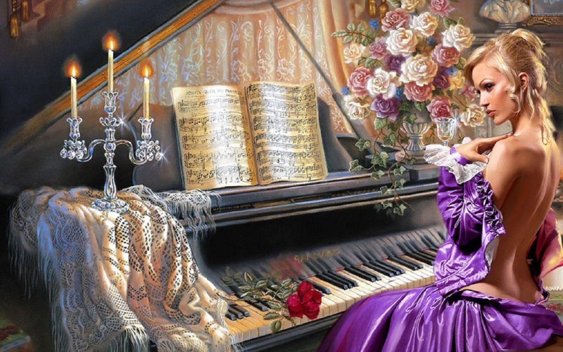 1080p Wallpaper Pack Dress Purple Beauty Pianist Gown 755999