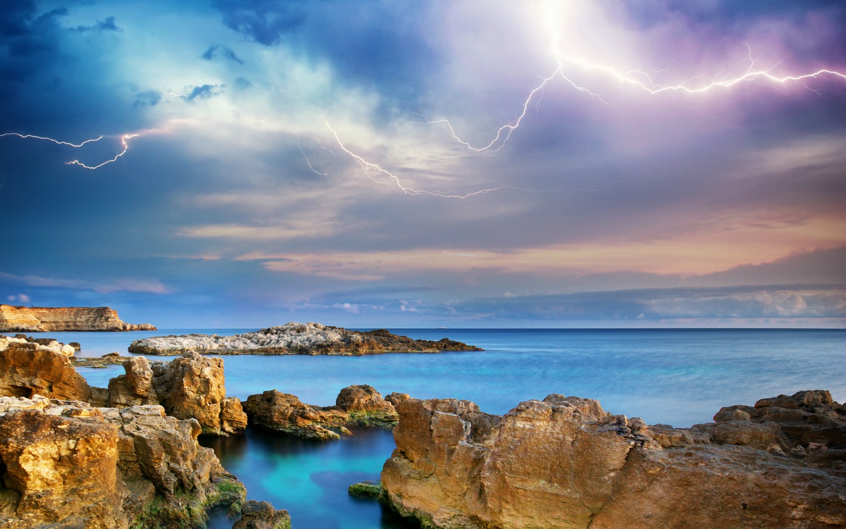 Ocean Shore Sky Clouds Lightning Wallpaper - Download Gambar ...