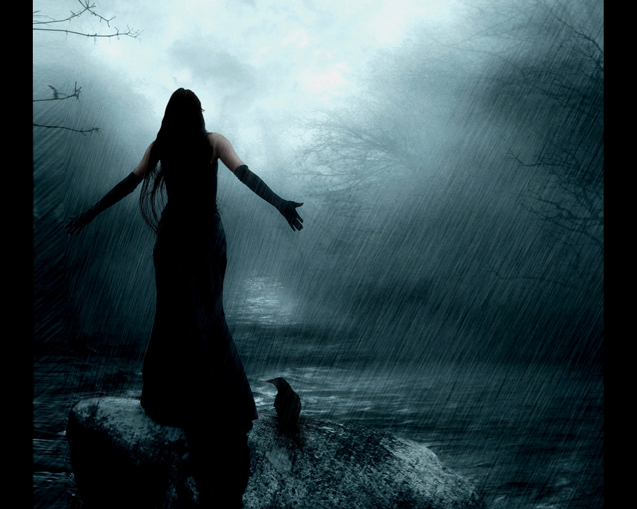 97395 Title Dark Gothic Wallpaper - Lonely Girl In Rain- WallpaperUse
