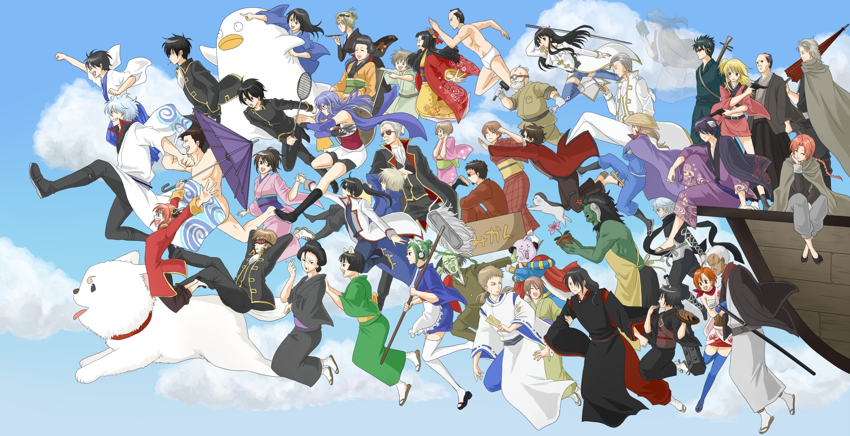 gintama wallpaper,people,crowd,cartoon,social group,illustration ...